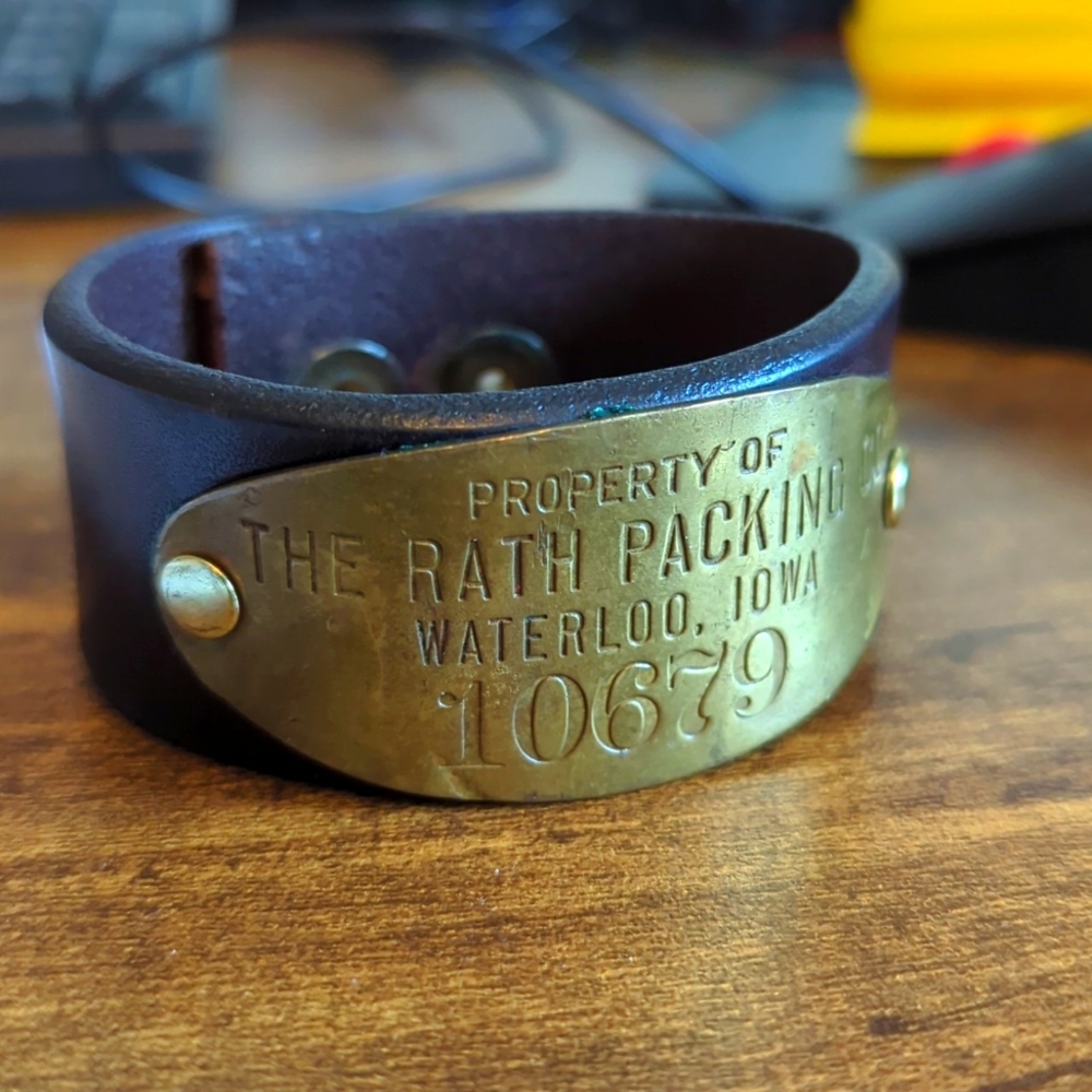 Vintage Rath Packing Co. Brass Tag Leather Bracelet - Gem